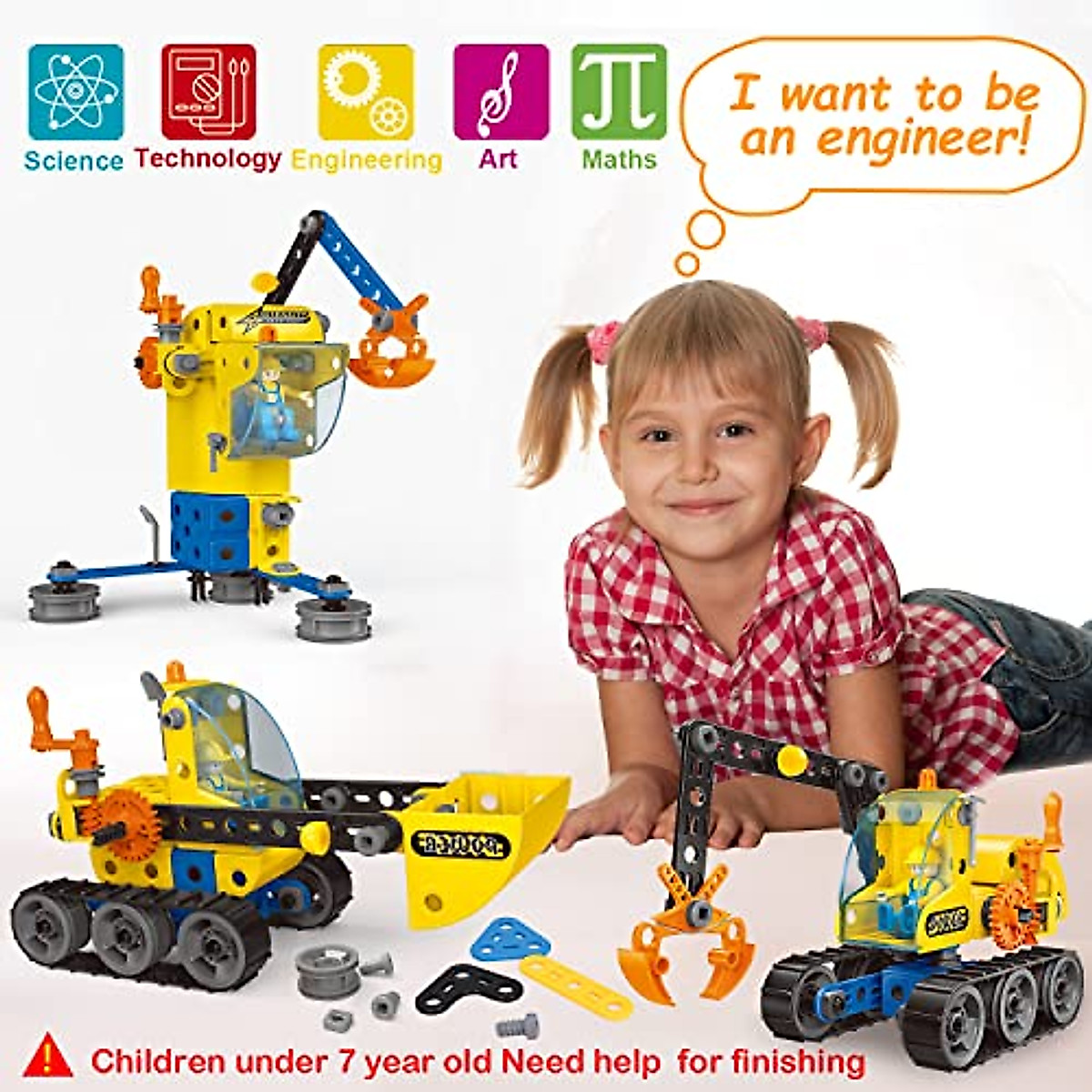 6 In 1 STEM Building Toys for 5 6 7 8 9 + Year Old Boy Girl Gift,192 PCS Stem Project Activities Kit for kid 5-7 6-8 Educational Autism Robotic Toy Learning Game Excavator Engineering Construction Set