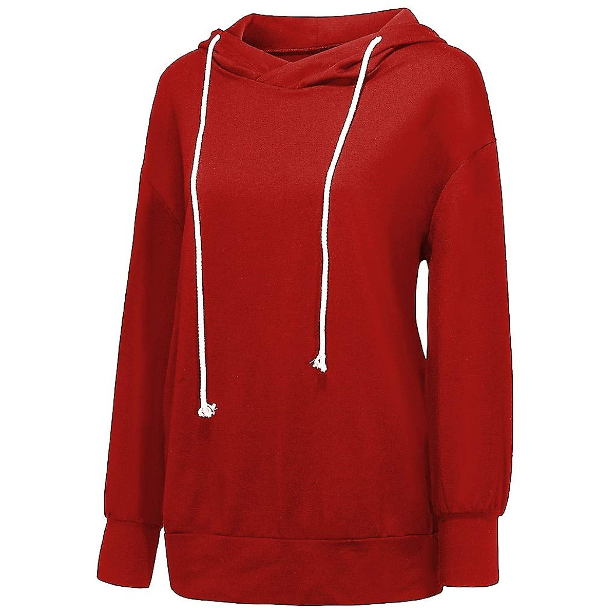 Womens Casual Hooded Sweatshirt Loose Drawstring Pullover Hoodies Plus Size Cowl Neck Long Sleeve Hoodie Blouses