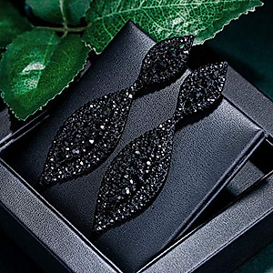 Flyonce Women's Rhinestone Crystal Wedding Bridal 2 Leaf Drop Dangle Chandelier Earrings Deep Black