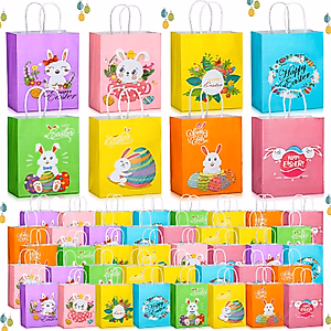 48 Pcs Easter Bunny Gift Bags with Handle, Easter Egg Candy Bags Easter Bags for Treats Easter Egg Hunt Bags Easter Paper Bag for Party Supplies, Goodie Treat Bag