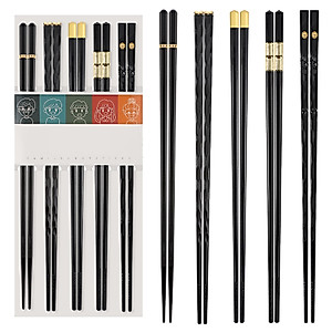 5 Pairs Fiberglass Chopsticks-Reusable Chopsticks Dishwasher Safe, 9.57 inch/24.3cm Matte Non-Slip Japanese Chinese Family/ Hotel/ Restaurant Chop Sticks, Hair ChopStick Christmas Gift Set, Black-B