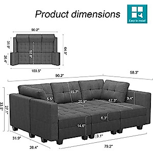 Belffin Convertible Sectional Sleeper Sofa Bed Modular Sofa Sleeper Couch Set with Storage Seat Modular Sectional Couch Bed Dark Grey