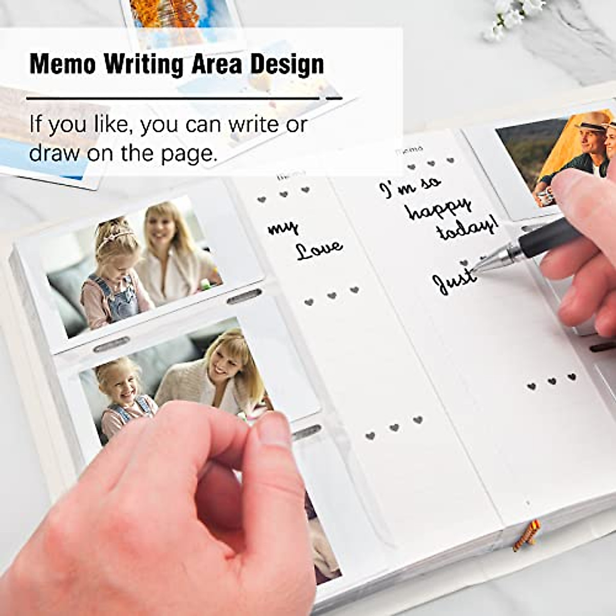 Photo Album for Fujifilm Instax Mini Camera, Polaroid Camera, Instax Photo Album with Memo Areas, 180 Pockets 2x3 Photo Album with Writing Space for Instax Mini 12 11 40 9 7+ Evo Liplay Camera,White