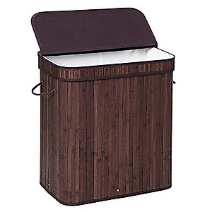 SONGMICS Laundry Hamper with Lid, Bamboo Launry Basket with Handles, Foldable Storage Basket for Laundry Room, Bedroom, 100L, Brown ULCB063K02