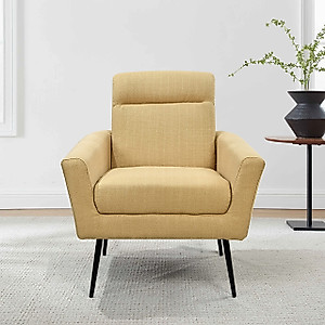 Lepfun Mid Century Modern Upholstered Fabric Accent, Living Room, Bedroom Leisure Single Sofa (Metal Legs), TV armrest seat, Suitable for Small Space Home, Office, Coffee Chair,Yellow
