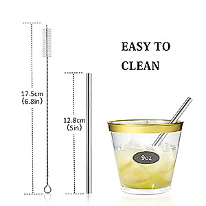 Teivio 12 Pack + Cleaning Brush, 5-inch Extra Short Reusable Stainless Steel Drink Straws for Cocktails, Small Glasses or Cups (Silver)