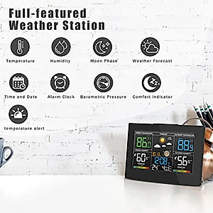 Geevon Weather Station Wireless Indoor Outdoor Thermometer, Color Large Display Weather Thermometer with Alert, Comfort Level, Barometric Pressure, Alarm Clock, Easy to Set and Tabletop Stand