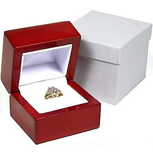 Regal Displays Elegant Rosewood Ring Box Premium Wooden Box with White Leather Interior and Metal Hinge (Ring)