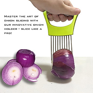 2 PACK Stainless Steel Onion Slicer, Potato Cutter, Lemon, Apple, Tomato, Egg, Meat Slicer/Holder/Chopper, Suitable for Slicing Vegetable, Stainless Steel Cutting Kitchen Gadget/Assistant, Green