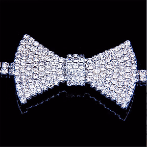 Sparkly Rhinestone Crystal Beaded Bowknot Choker Necklace Bow Tie Tennis Chain Collar Necklace for Women Party Ball Prom Nightclub Bar Wedding Costume Jewelry-C Silver