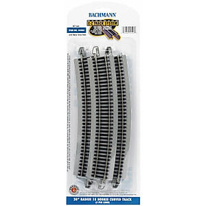 Bachmann Trains - Snap-Fit E-Z TRACK 28” RADIUS 18 DEGREE CURVED TRACK (5/card) - NICKEL SILVER Rail With Gray Roadbed - HO Scale