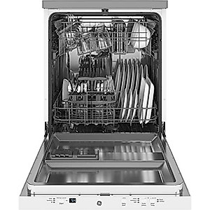 GE GPT225SGLWW 24" Energy Star Fully Integrated Portable Dishwasher with 12 Place Settings Autosense Cycle and Piranha Hard Food Disposer in White