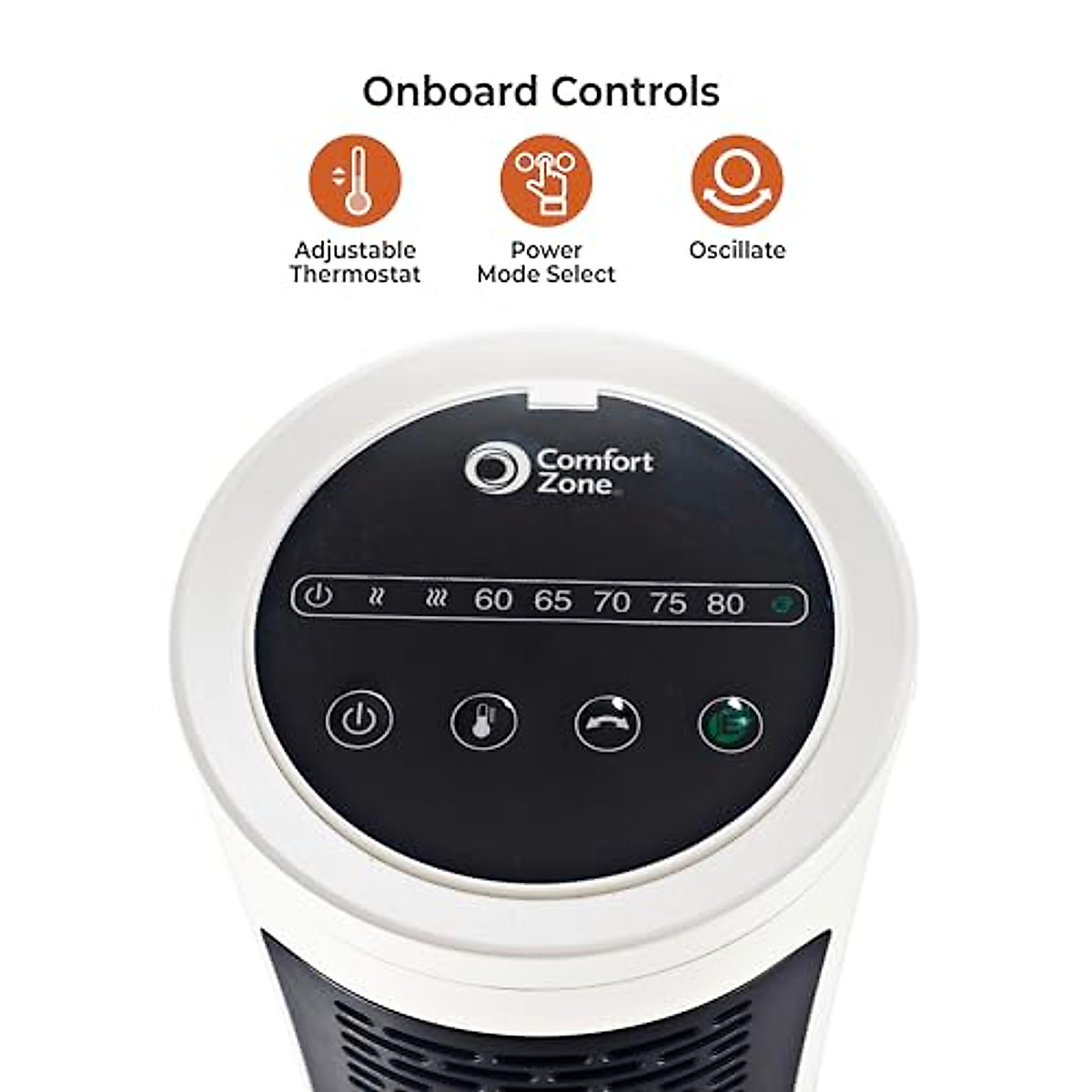 Comfort Zone Electric Oscillating Digital Tower Space Heater with Digital Thermostat, Built-in Overheat Sensor, and Power Indicator Light, Ideal for Home, Bedroom, & Office, 1,500W, CZ457EWT