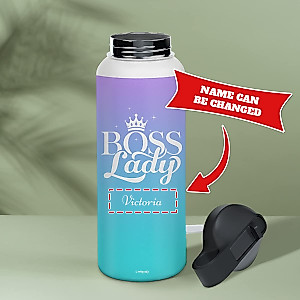 winorax Personalized Boss Lady Water Bottle Stainless Steel Insulated Coffee Travel Cup Sports Bottles 12oz 18oz 32oz Birthday Christmas Boss's Day Gifts For Female Bosses Women Manager Lady