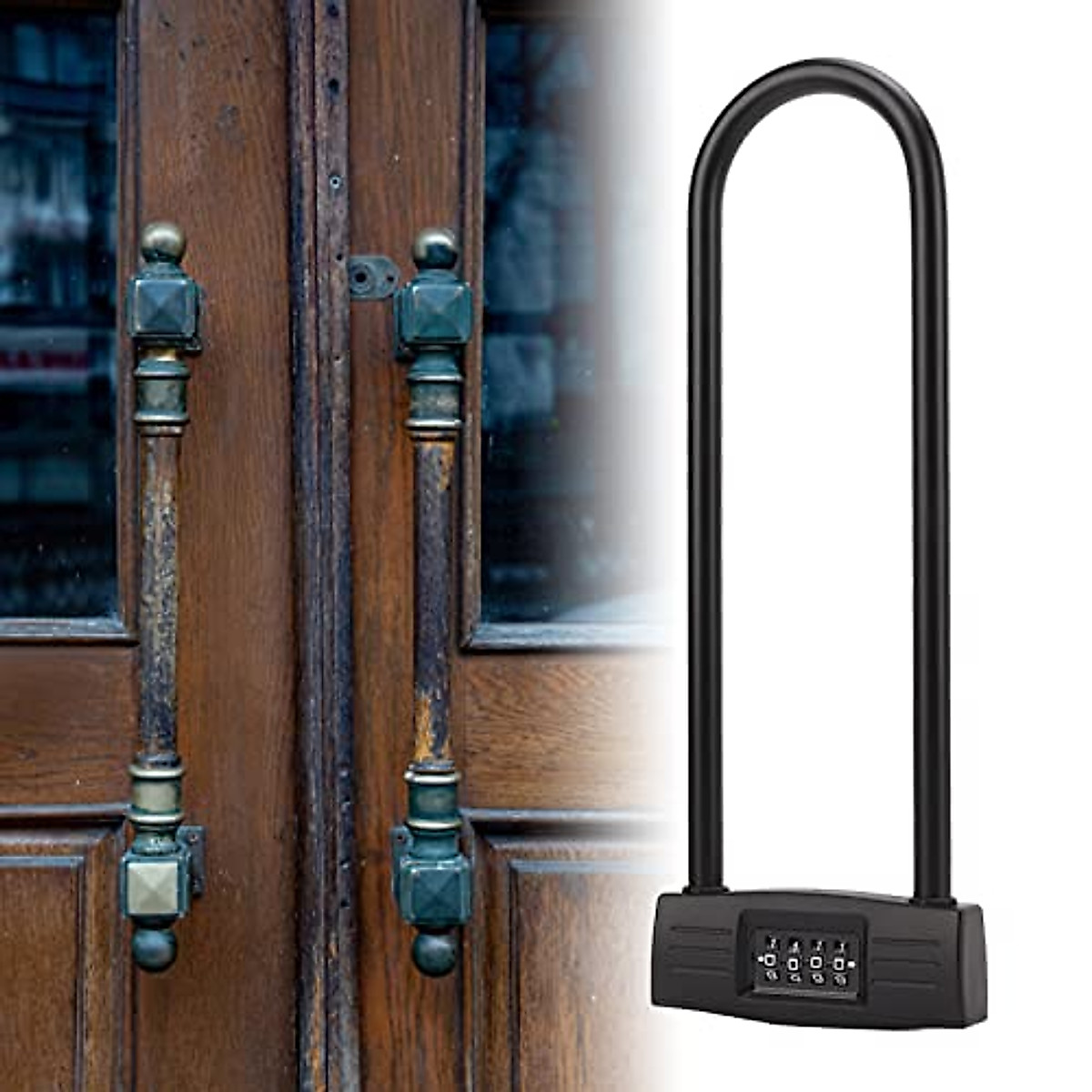 U Locks, Reliable Keyless High Strength 4 Digit Anti Theft Solid Black Lengthen Combination Lock for Electric Scooter for Bicycle for Motorcycle