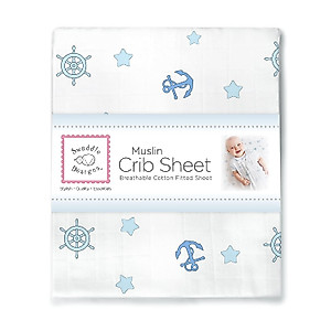 SwaddleDesigns Softest Cotton Muslin Fitted Crib Sheet/Toddler Sheet for Baby Boy & Girl, Pastel Blue Little Ships