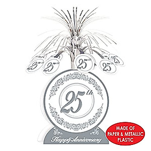 Beistle S50513AZ2 25th Anniversary Centerpieces 2 Piece, 13", Silver/White