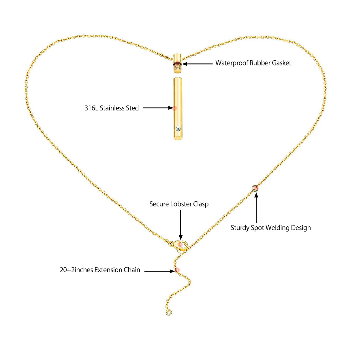 XIUDA Urn Necklace Pendant for Memorial Ashes with Stainless Steel Keepsake Ash Jewelry