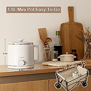 MOOSUM Mini Electric Hot Pot, Fast Cooker for Ramen/Soup, Stainless Steel with Over-heating Protection, Perfect for Student & Single, 1.5L