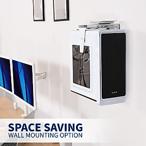 VIVO Adjustable Under Desk and Wall Mount for PC 3.5 - 7.8 inches Wide, Computer Case CPU Holder with Swivel and Secure Locking, White, MOUNT-PC01W