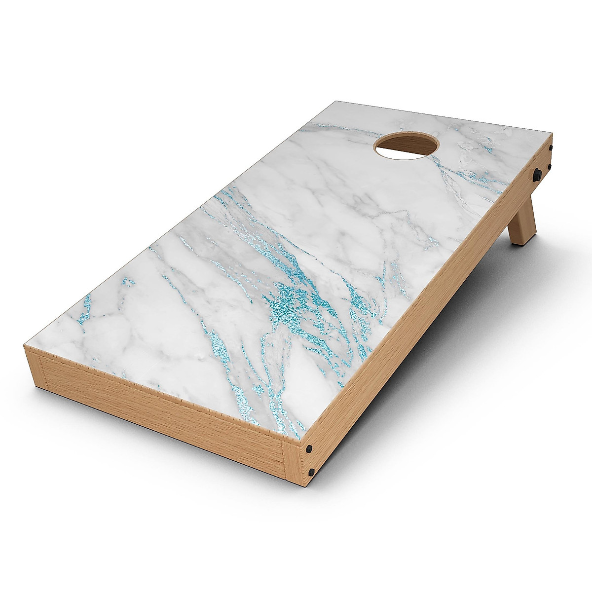Design Skinz Marble Skin Set for Cornhole (Skin Only) - Marble & Digital Blue Frosted Foil V8