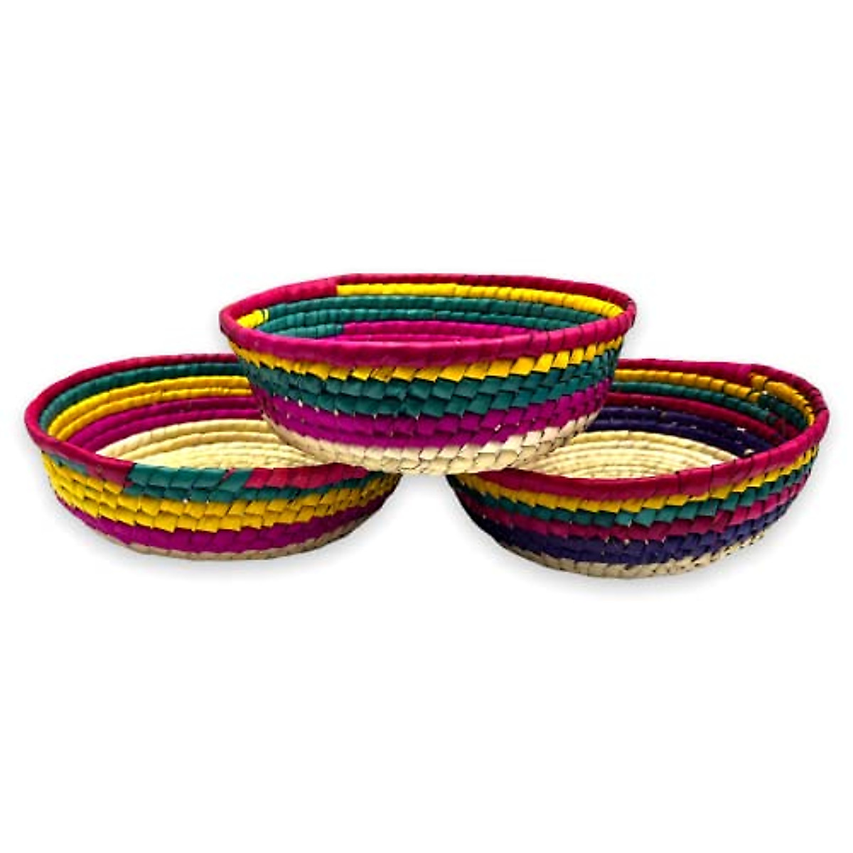 Amantoli - 3 Piece Mexican Handwoven Tortilla Basket Set - Large (8 inches) - Colorful | Tortilla | Pancake | Arepa| Warmer - Authentic Tortillero Set/Mexican Party - Décor
