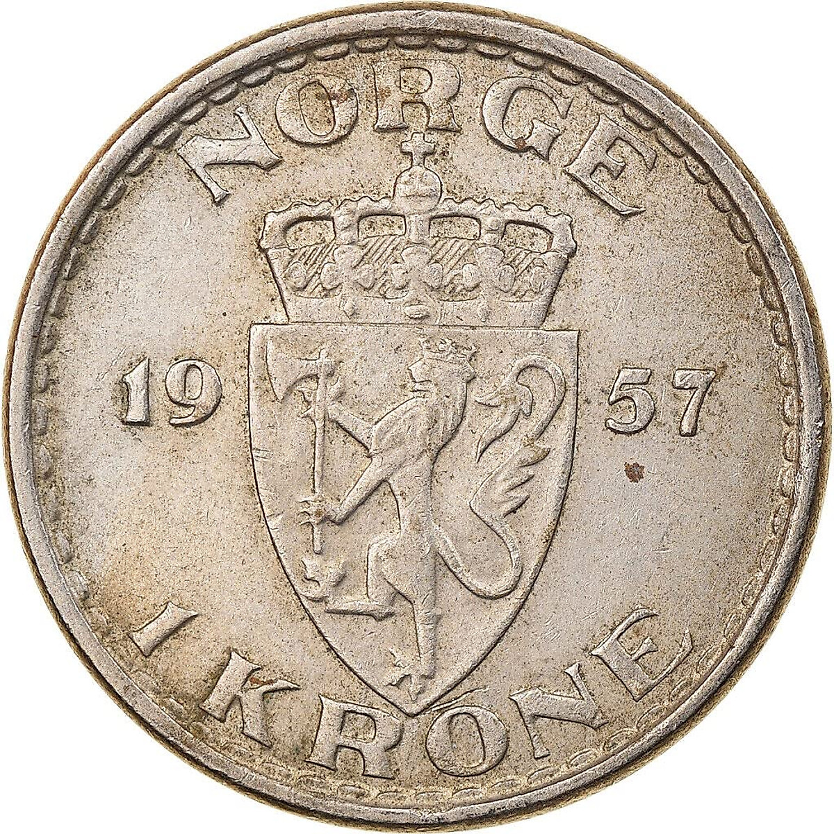 1953-1957 1 Norwegian Krone Minted Under Haakon VII of Norway. 1 Krone Graded By Seller Circulated Condition