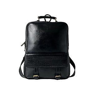 Genuine Leather Luxury Backpack Multi-functional Elegant Daypack Office Travel Leisure Shopping (Black)