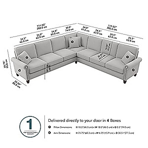 Bush Furniture Coventry L Shaped Sectional Couch, 111W, Light Gray Microsuede