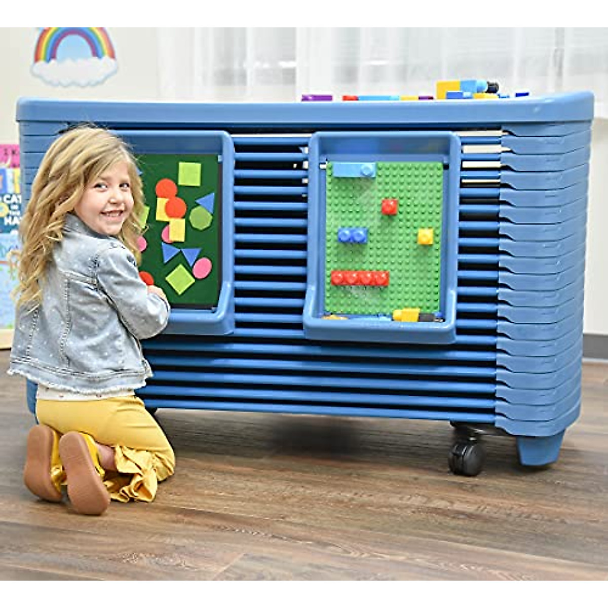 Children's Factory Angeles SpaceLine Activity Center and Set of 20 Toddler Nap Cots, Ocean, AFB5732OB, Kids Portable Sleeping Daycare, Nursery or Preschool Rest Cots,Ocean Blue