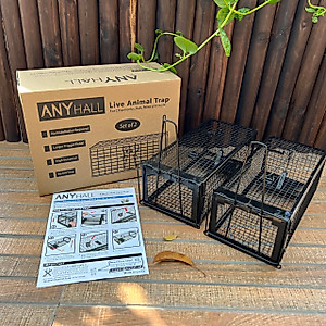 Anyhall 2-Pack Rat Traps Humane Live Mouse Vole Chipmunk Trap Cage for Indoors and Outdoors (Black)