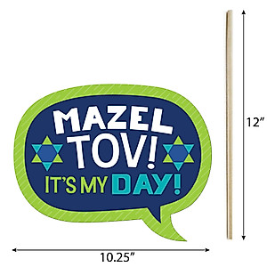 Big Dot of Happiness Funny Blue Bar Mitzvah - Boy Party Photo Booth Props Kit - 10 Piece