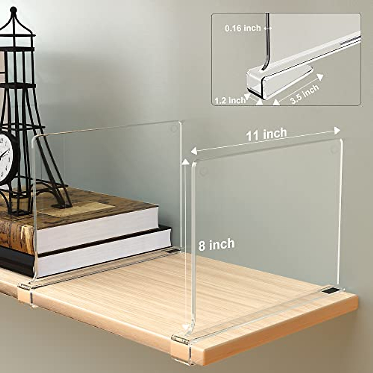 Mavachou 6PCS Acrylic Shelf Dividers for Closets, Clear Acrylic Shelf Divider for Wood Shelves and Clothes Organizer/Purses Separators Perfect for Kitchen Cabinets and Bedroom Organizer,Clear