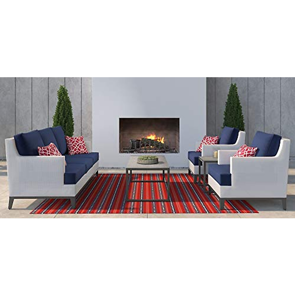 Tommy Hilfiger Hampton Modern White Mesh Outdoor Patio Furniture Collection Gunmetal Frame, Coffee Table, Gray