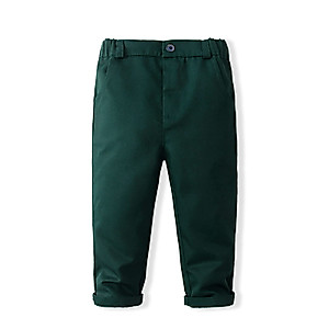 Baby Boy Gentleman Set with Dress Shirt+Bow Tie+Vest and Pants 3PC Set (Green, 4T)