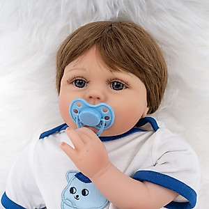 ENADOLL Reborn Baby Doll Realistic Silicone Vinyl Newborn Baby Boy 24 inch Weighted Cotton Body Lifelike Doll Gift Set for Ages 3+(Blue Bear)