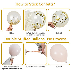 Dusty Pink Balloon Garland Kit, Double Stuffed Nude Blush Balloon Arch Kit with Metallic Champagne Gold and Gold Confetti Balloons, Beige Boho White Balloons for Wedding Bridal Birthday Decorations