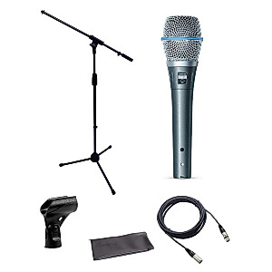 Shure Beta 87A Supercardioid Condenser Vocal Microphone Bundle with Boom Stand, XLR Cable, and Austin Bazaar Polishing Cloth