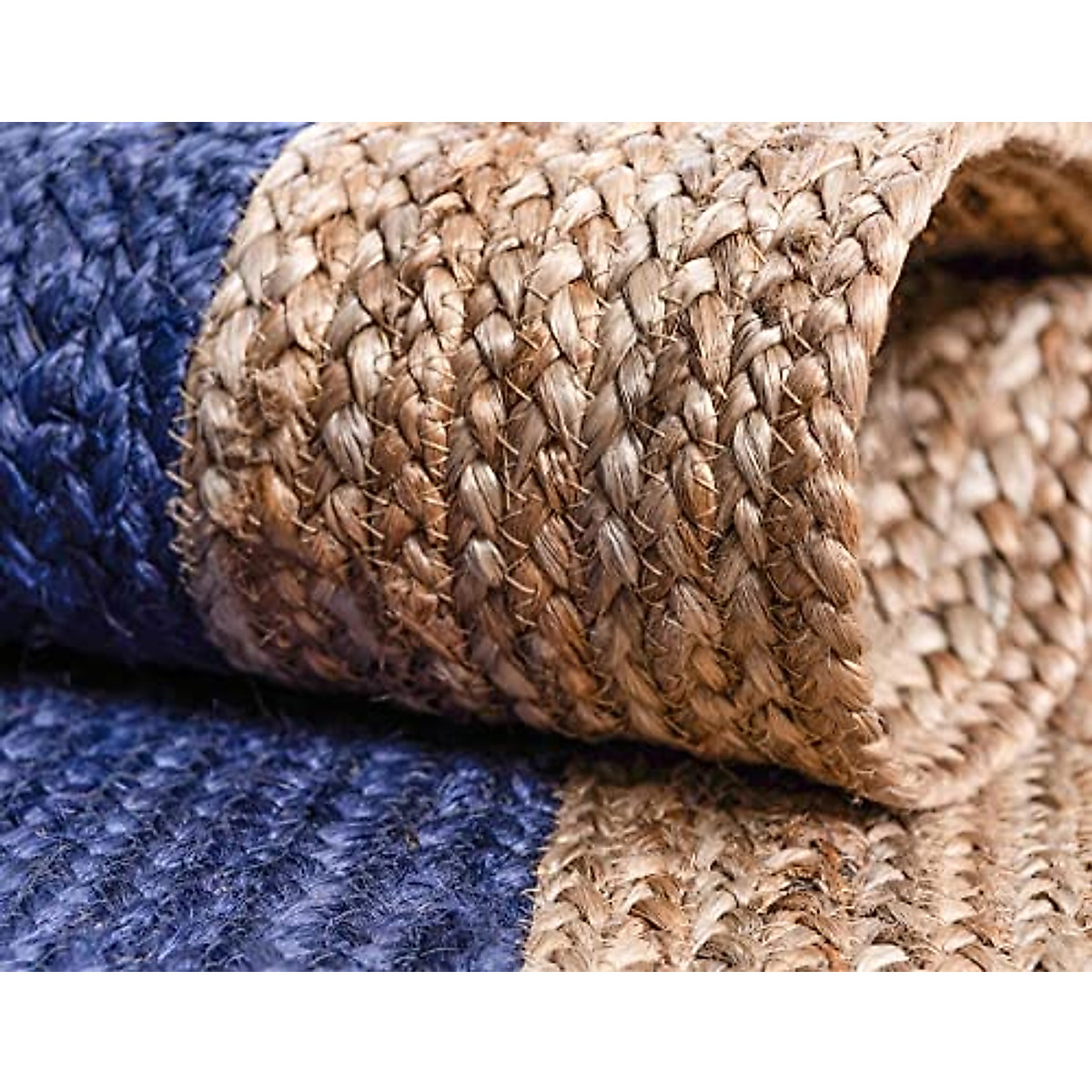 Unique Loom Braided Jute Collection Classic Quality Made Natural Hand Woven with Solid Color Detail, Area Rug, Rectangular 2' 0" x 3' 0", Navy Blue/Tan