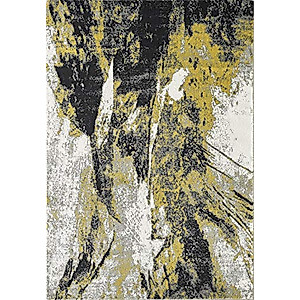 Abani Contemporary Abstract Turkish Area Rug, Laguna Collection Grey & Yellow Modern 4' x 6' Rectangle Accent Rugs