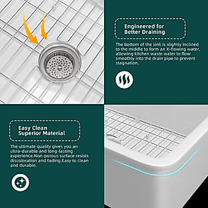 Miuara White Undermount Kitchen Sink 32 Inch - Large Kitchen Sink Drop In 32"x19", 9" Deep Dual Mount Drop In Kitchen Sink, Topmount Single Bowl Fireclay Sink For Kitchen, with Custom Accessories