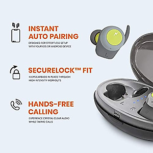 Helix True Wireless Ultra Sport Earbuds, 5.0 Bluetooth Earphones, HD Audio, SecureLock Fit, IPX4 Waterproof, Auto-Pairing, Workout, Sport (Water/Sweat Resistant)