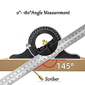 DUEBEL Combination Square 12” Horizontal Square Stainless Steel Multi-Function Carpentry Squares Right 90 Degree Angle Ruler Woodworking Square