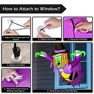 3.5 Ft Halloween Inflatables Scary Witch Broke Out from Window, Outdoor Halloween Decorations with Build-in LED Lights Blow Up Inflatables for Window, Outside, Party, Indoor, Home Decoration