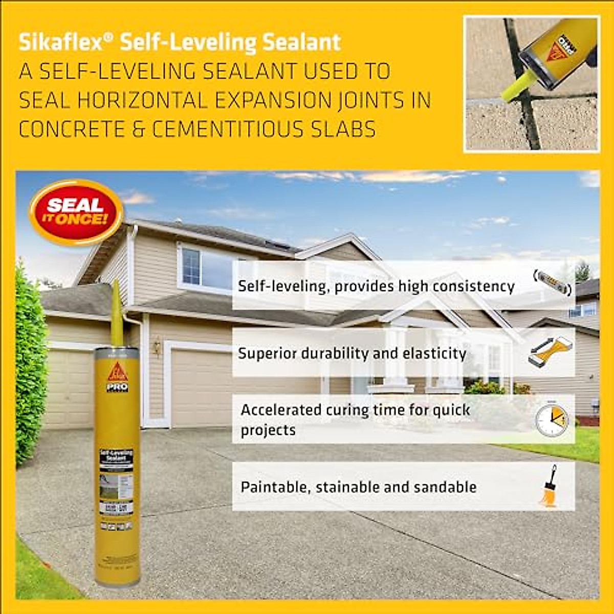 Sikaflex Self Leveling Sealant, Gray, polyurethane with an accelerated curing capacity for sealing horizontal expansion joints in concrete, 29 fl. oz Cartridge