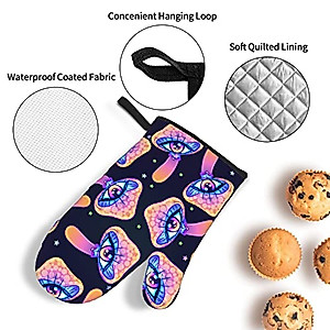 Oven Mitts and Pot Holders Sets of 4 High Heat Resistant Trippy Mushrooms Magic Hippie Oven Mitts with Oven Gloves and Hot Pads Potholders for Kitchen Baking Cooking BBQ Non-Slip Cooking Mitts