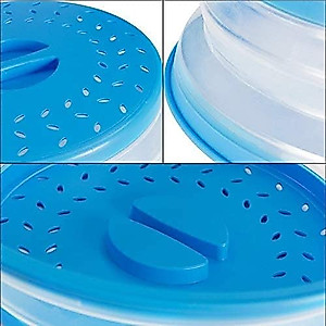 2Packs collapsiable Microwave cover (Red+Blue) BPA free Microwave Splatter Guard Colander Strainer for Fruit Vegetables