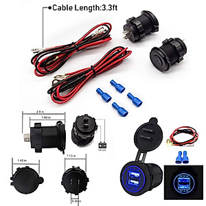 [5 Pack] 12V USB Outlet, Dual USB Quick Charger Socket Waterproof Power Outlet 12V/24V 2.1A & 2.1A for Car Golf Cart Boat Marine Bus Truck RV Marine Motorcycle, Blue LED