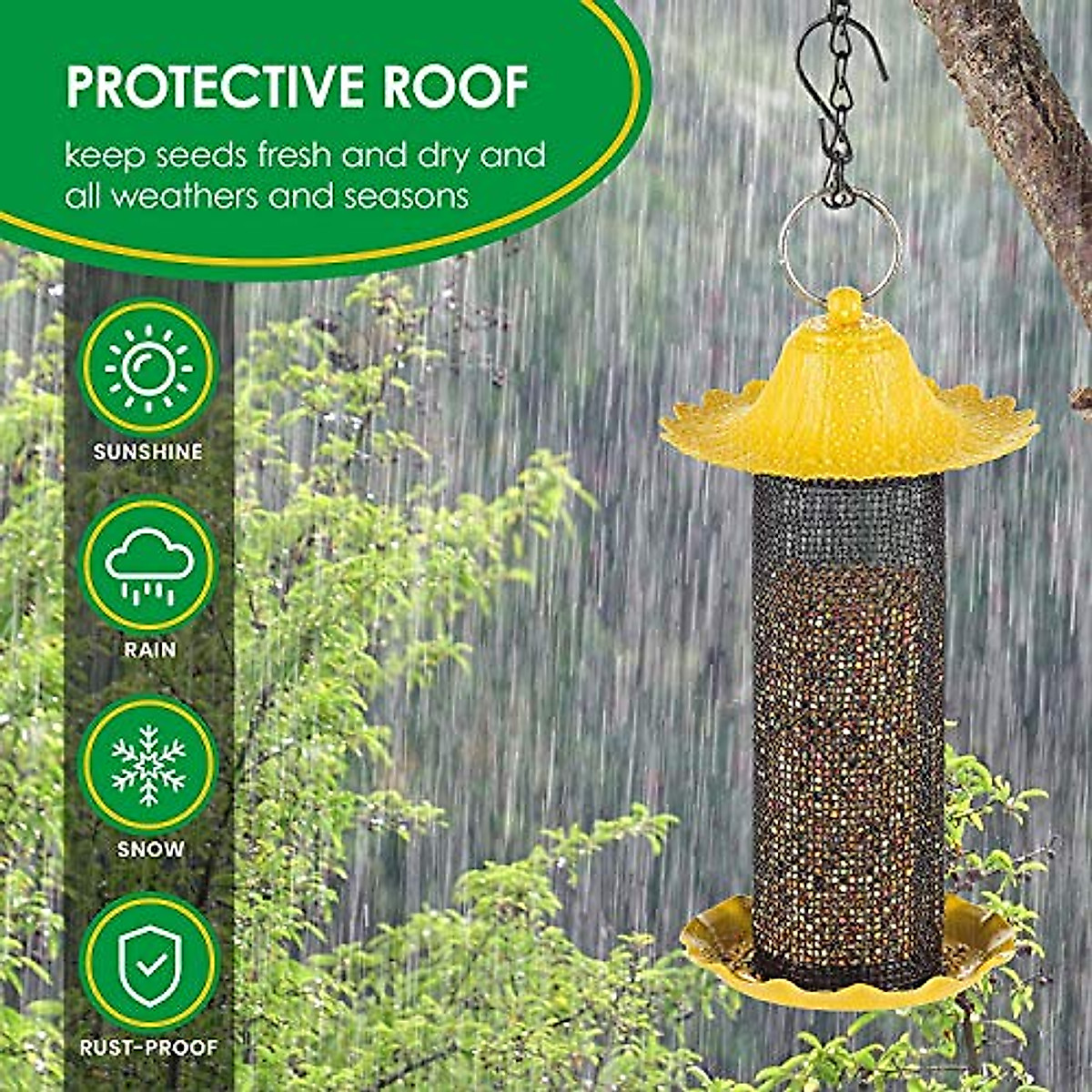 Finch Bird Feeders For Outside [Set of 2] 0.7 LB Capacity Yellow Wild Bird Feeders, Seeds Attracts Small Birds To Backyard & Garden. Tube Bird Feeders For Outdoors.