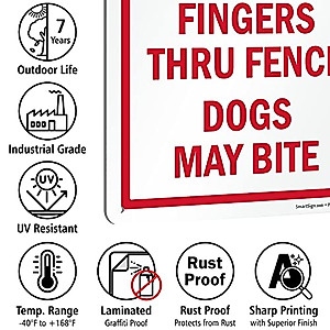 SmartSign 14 x 10 inch “Beware of Dog - Do Not Put Fingers Thru Fence, Dogs May Bite” Metal Sign, 40 mil Laminated Rustproof Aluminum, Red and White